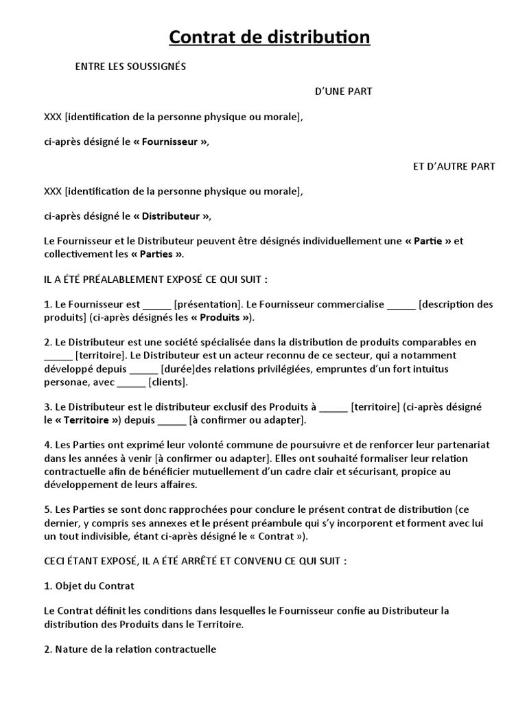 Contrat de Distribution Exclusif | PDF | Sécurité | Propriété ...