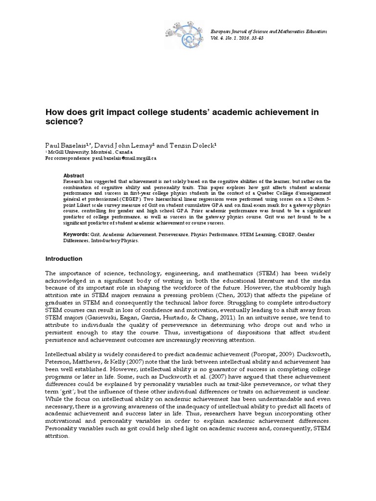 How Does Grit Impact College Students Academic Achievement in Science ...