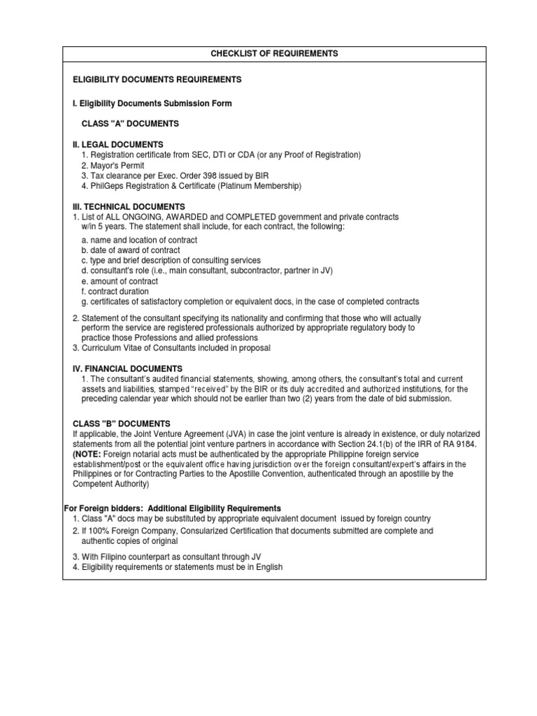 Checklist+of+Requirements+-+Consultancy+-+Eligibility+Documents,+Tech ...
