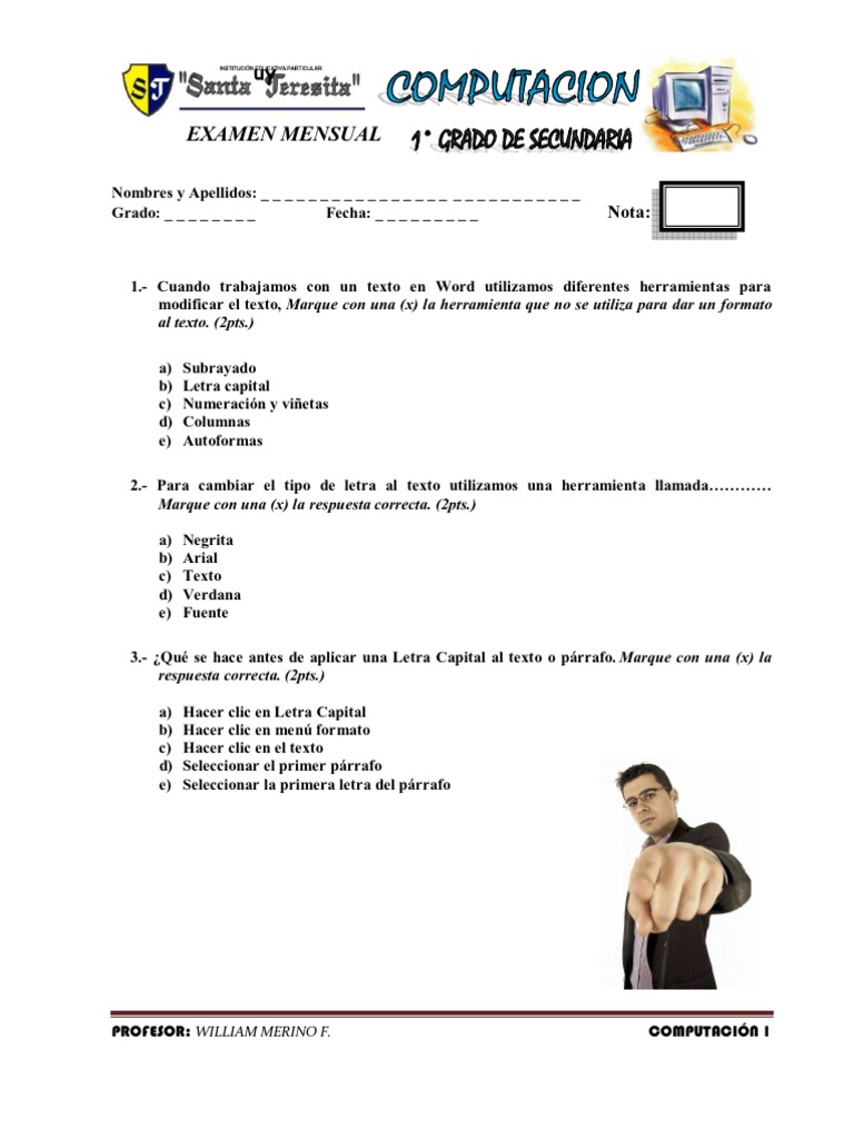EXAMEN 1ero Secundaria | PDF | Ciencias de la Computación | Informática