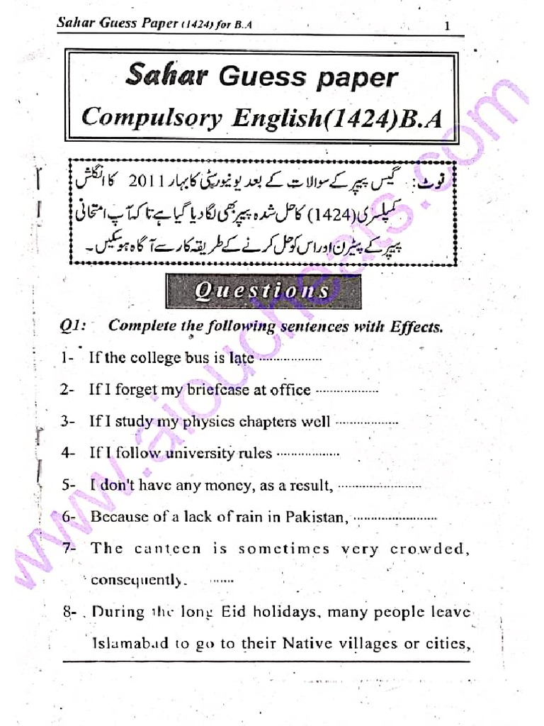 Guess Paper Aiou 1424 English Ii Pdf
