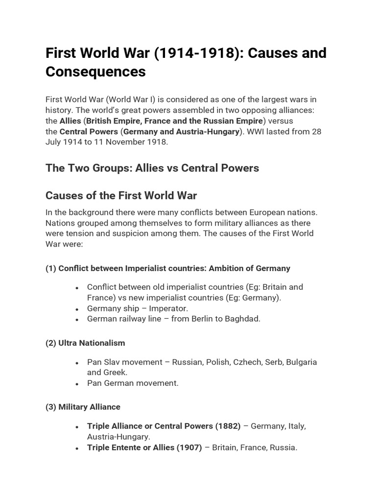 First World War Causes and Consequenses | PDF | Travel