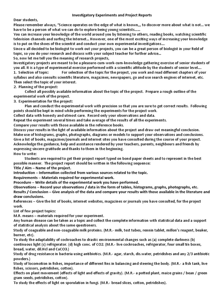 Investigatory Experiments and Project Reports | PDF | Experiment | Data