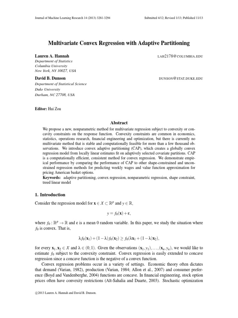 Multivariate Convex Regression With Adaptive Partitioning Pdf Regression Analysis Cross