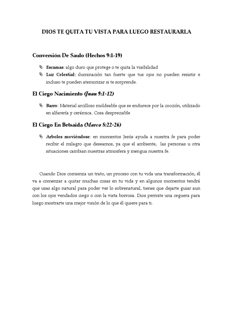 Dios Restaura Tu Vista | PDF