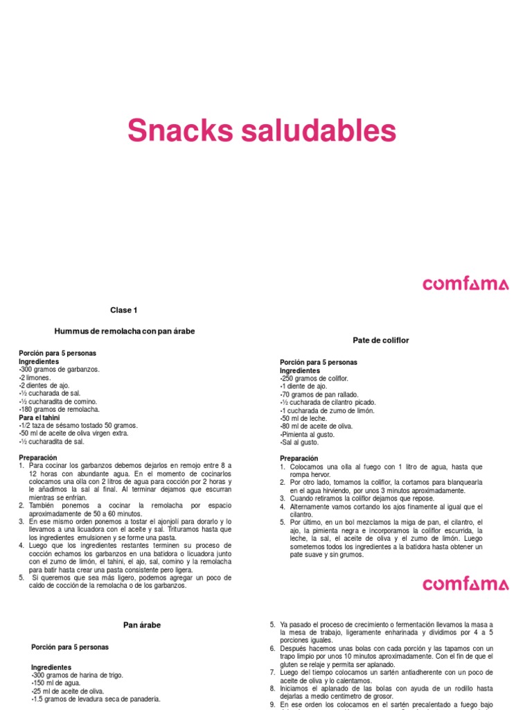 Recetario Snacks Saludables | PDF | Panes | Vegetales