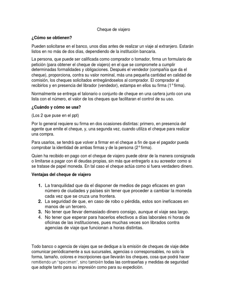 Cheque de Viajero | PDF | Cheque | Bancos