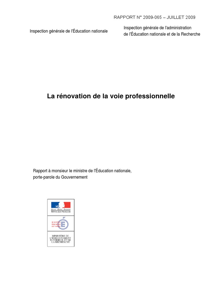 La R Novation de La Voie Professionnelle - Rapport 2009 Igen Igaenr 88243 | PDF