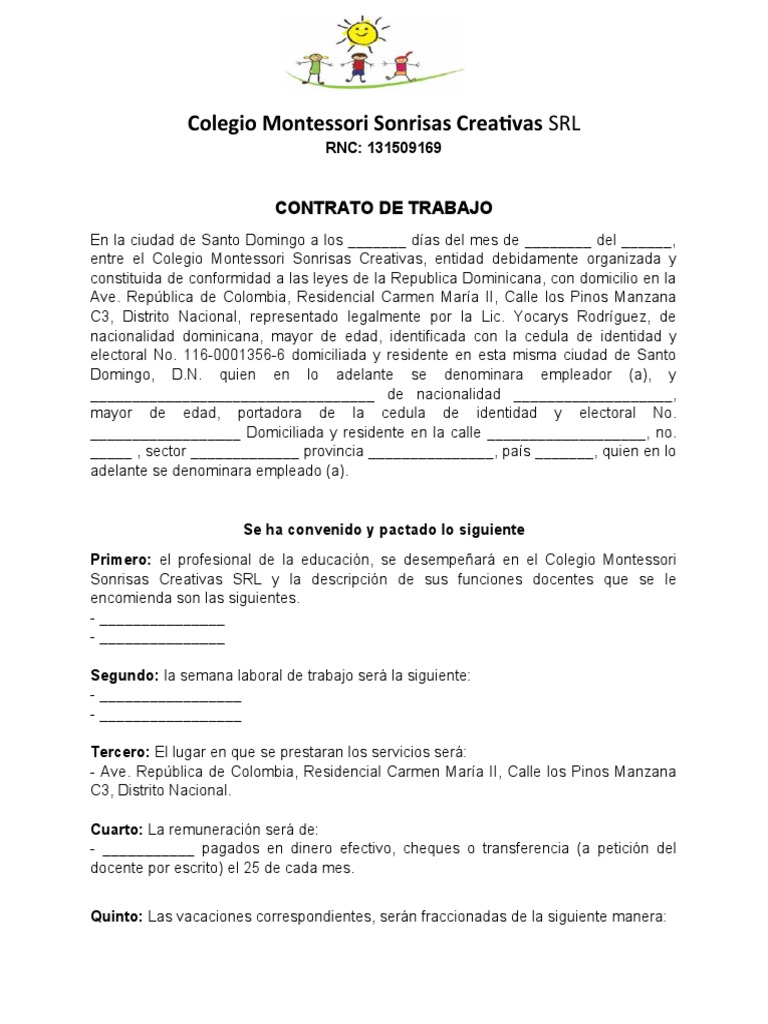 Contrato de Trabajo | PDF | República Dominicana