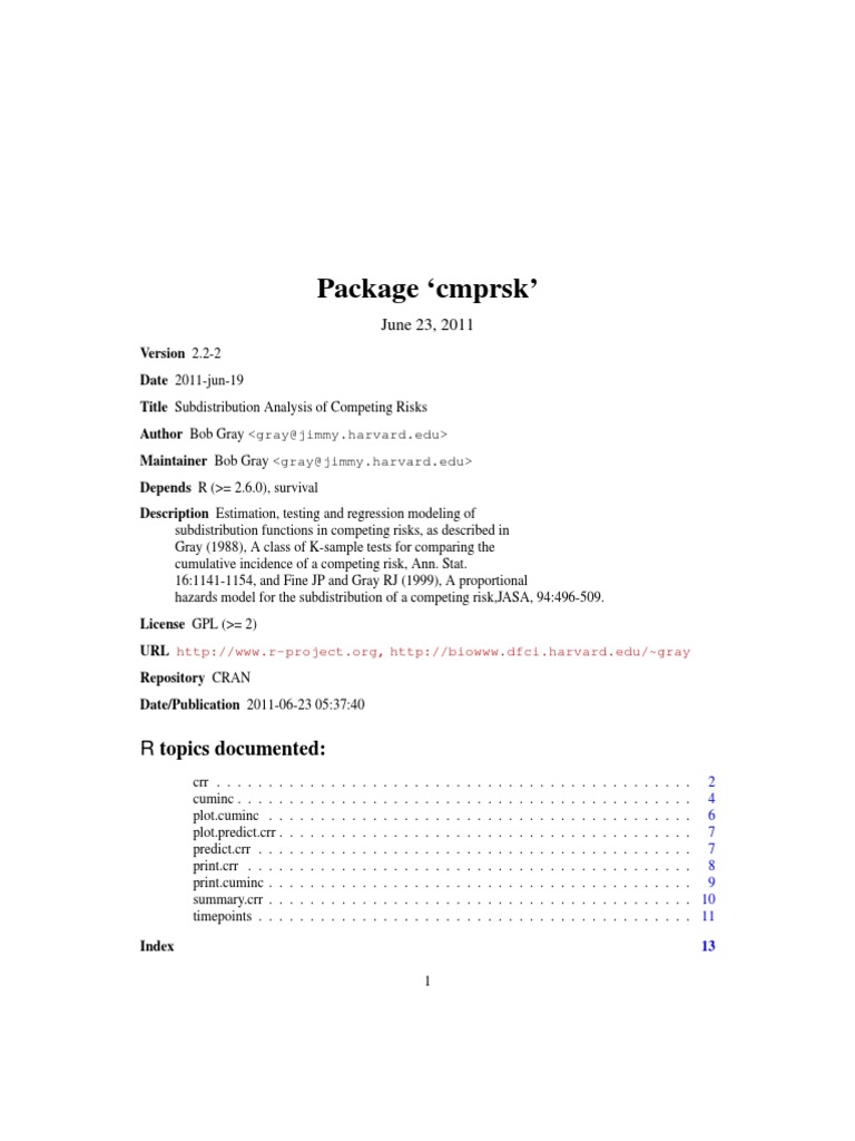 Package CMPRSK': R Topics Documented | Download Free PDF | P Value | Parameter (Computer ...