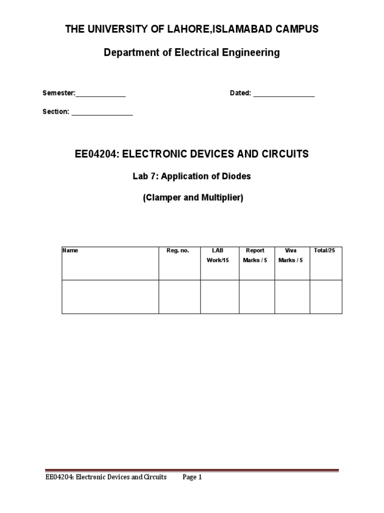 EDC Lab No.7 (Clamper and Multiplier) | PDF | Electromagnetism ...