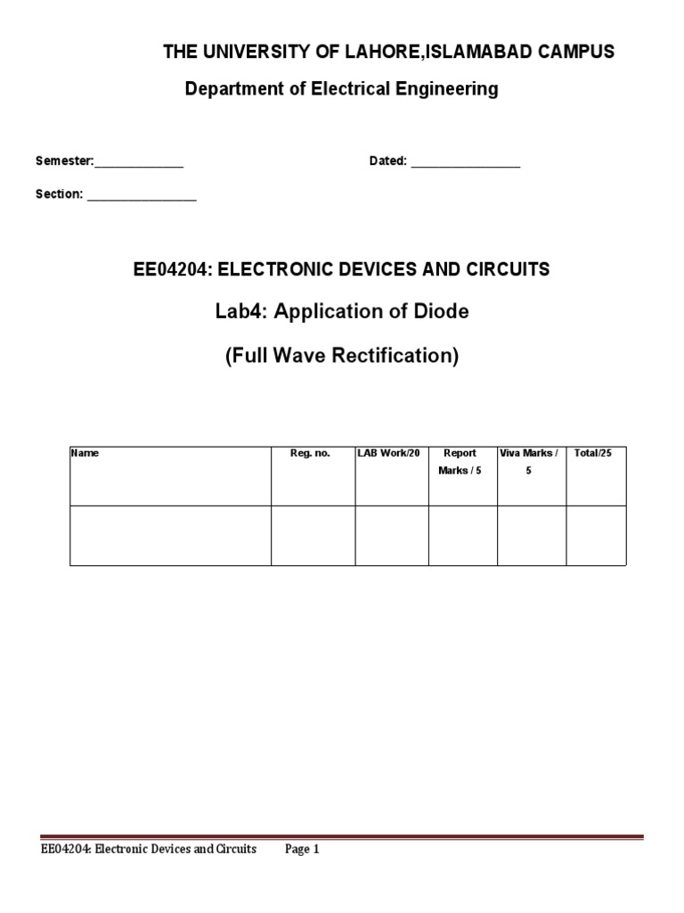 EDC Lab 4 | Download Free PDF | Rectifier | Electrical Network