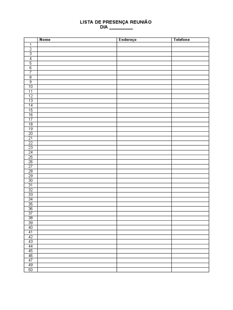 Modelo Lista de Presença | PDF