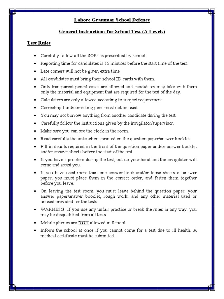General Instructions For Exam (A Level) | PDF