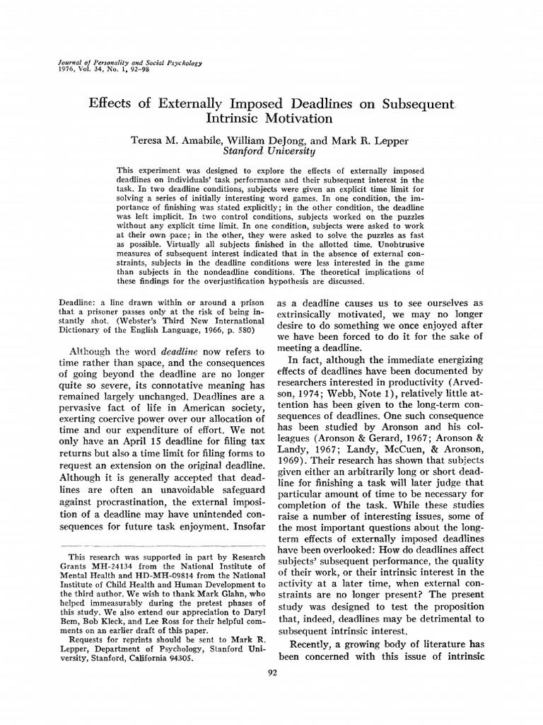 AMABILE, T M DeJONG, W LEPPER, M R - Effects of Externally Imposed ...