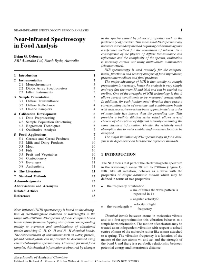 Near Infrared Spectroscopy in Food Analysis | PDF | Absorption ...