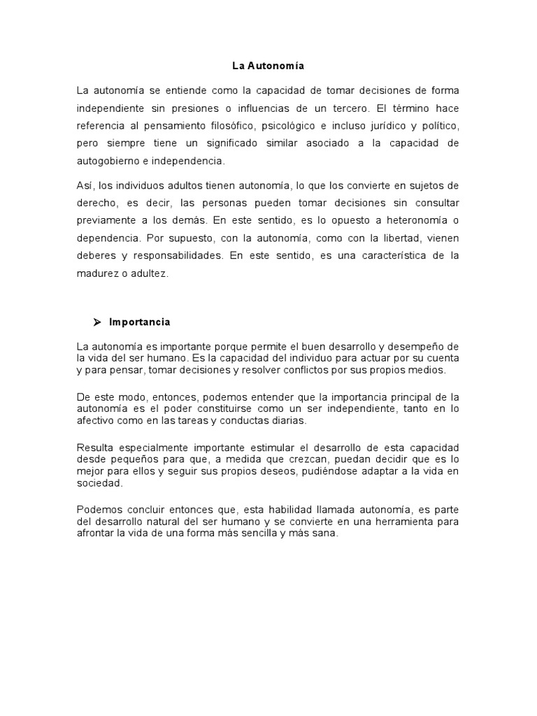 La Importancia de la Autonomía Personal | PDF | Adultos | Moralidad