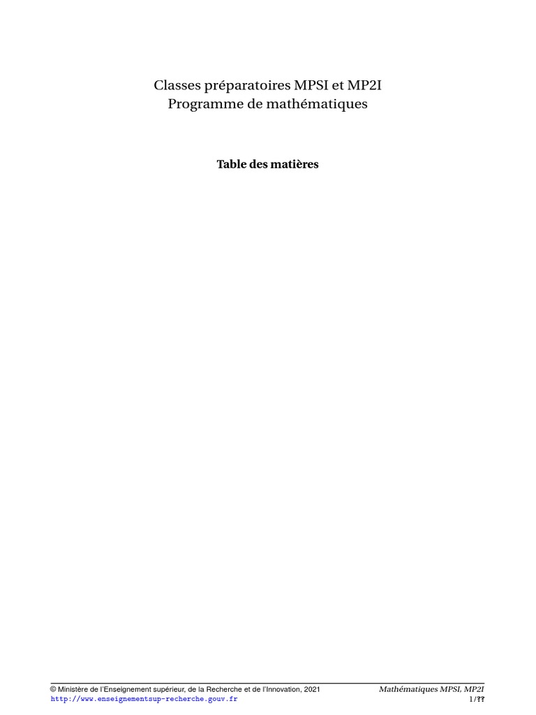 Programme MPSI | PDF | Mathématiques | Limite (mathématiques)