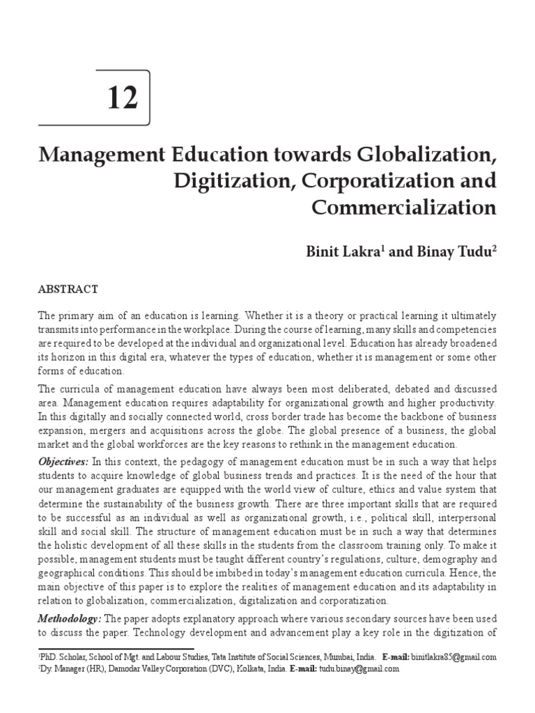 Management Education Towards Globalization, Digitization ...