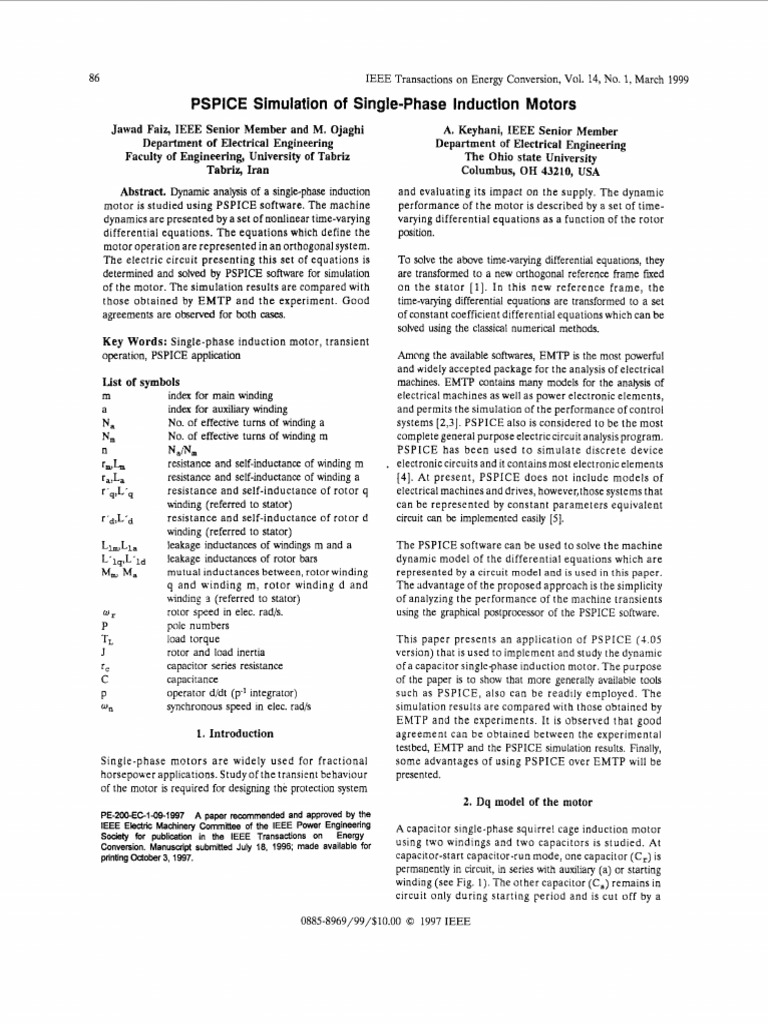 Pspice Simulation of SPIM | PDF | Electric Motor | Inductance