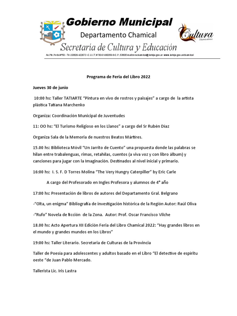 Programa Feria Del Libro Puntaje | PDF