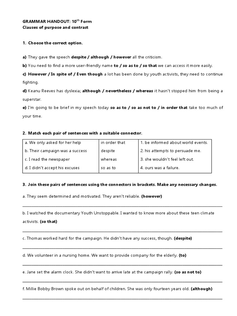 Purpose and Contrast Clauses Guide | PDF | Career & Growth | Language ...