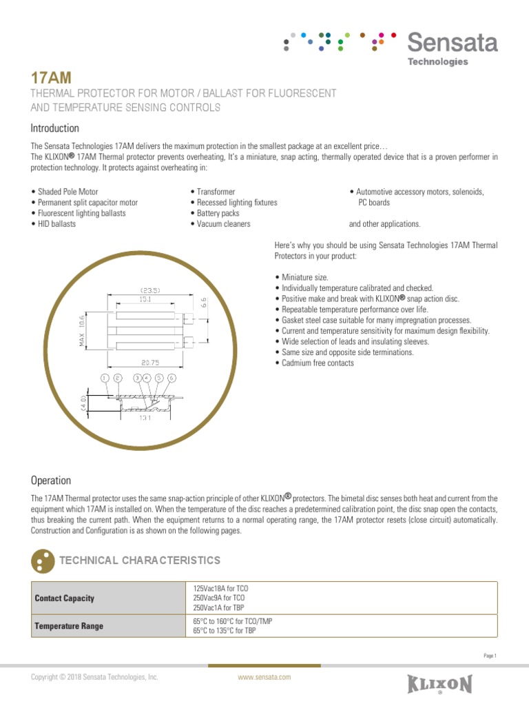 Sensata-17am-Thermal Protector-Datasheet | PDF | Implied Warranty | Electric Motor