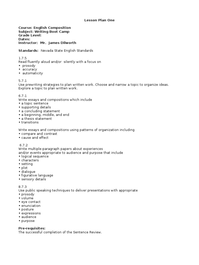 Example Lesson Plan One | PDF | Paragraph | Lesson Plan