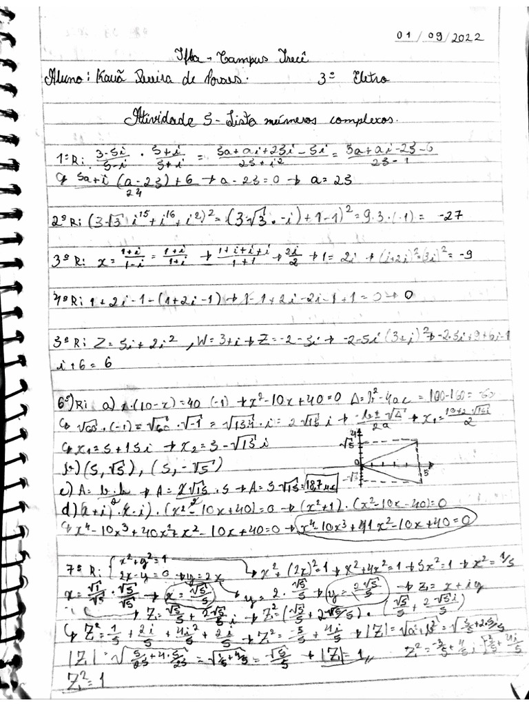 Kauã Pereira de Novaes Lista Números Complexos | PDF