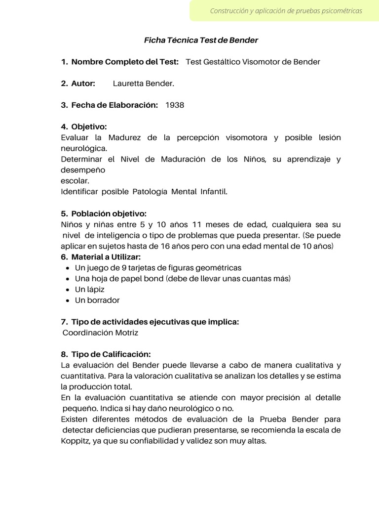 Test de Bender para Niños: Guía y Materiales | PDF
