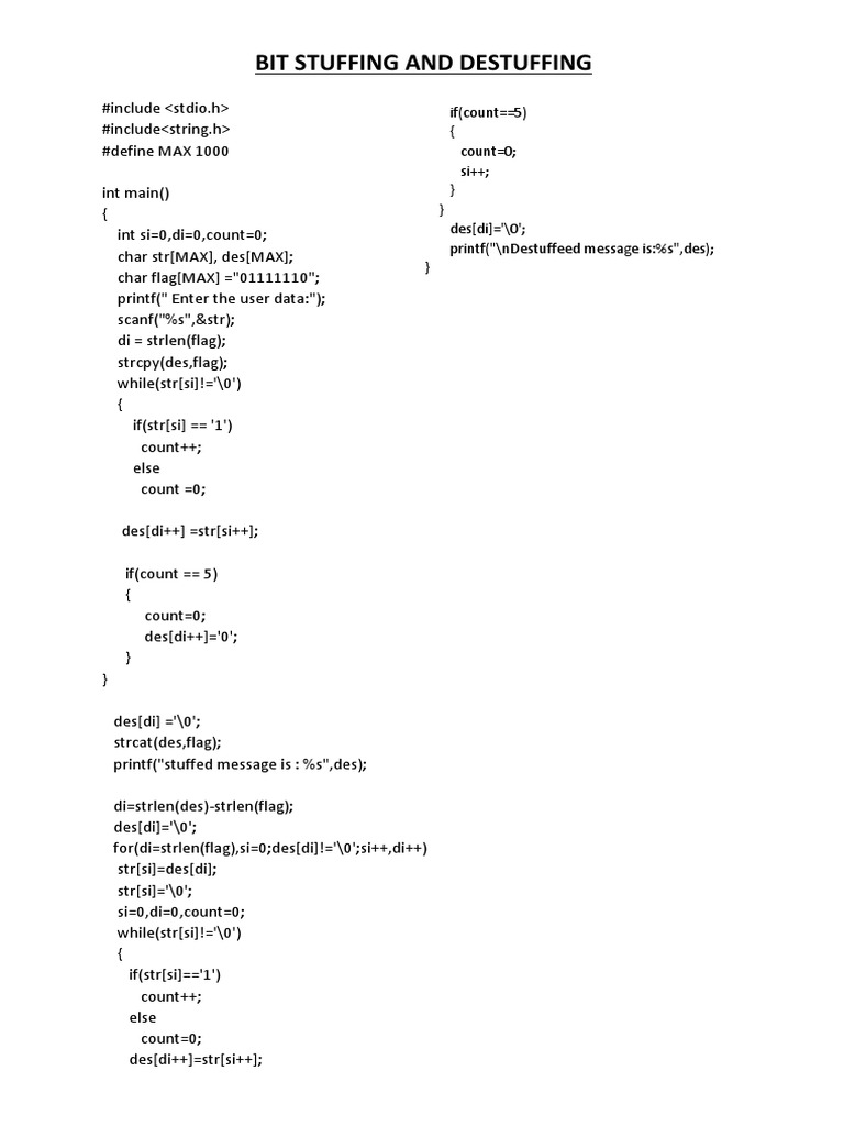 Bit Stuffing and Destuffing Example | PDF