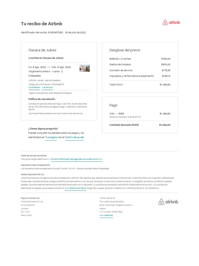 Recibo de Viaje en Airbnb RC8D9FZ5RC | PDF | Airbnb | Economias