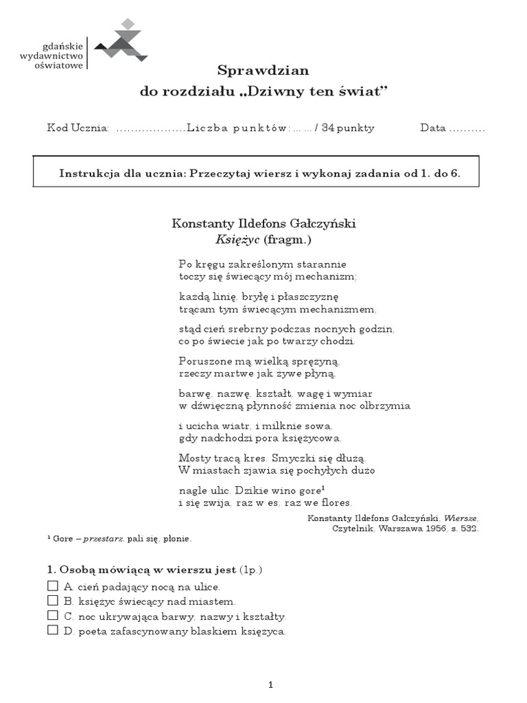 Sprawdzian - Dziwny Ten Świat | PDF