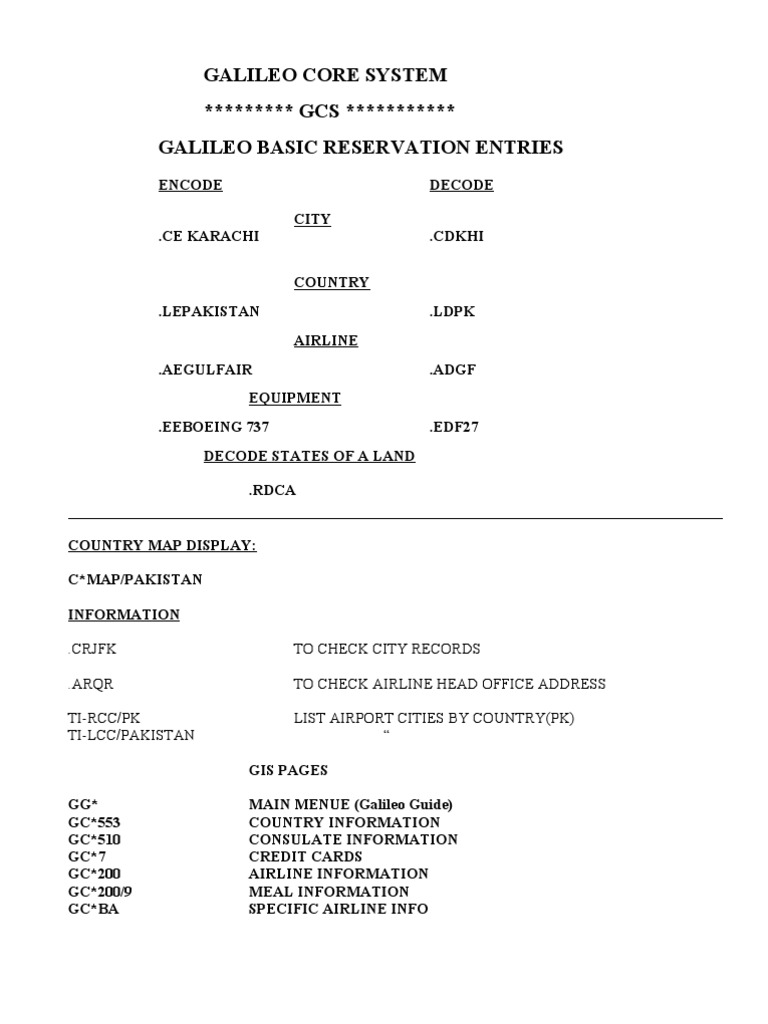 Galileo GDS Overview and Commands Guide | PDF