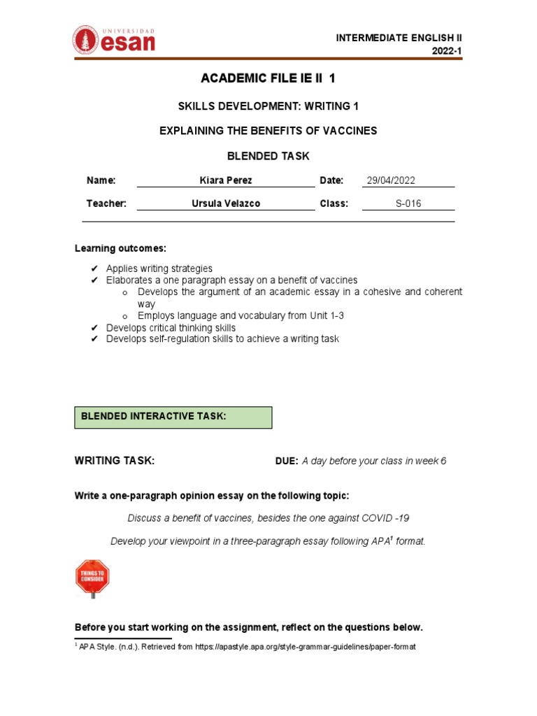 Ie Ii Academic File - 1 Blended Task | PDF | Essays | Paragraph