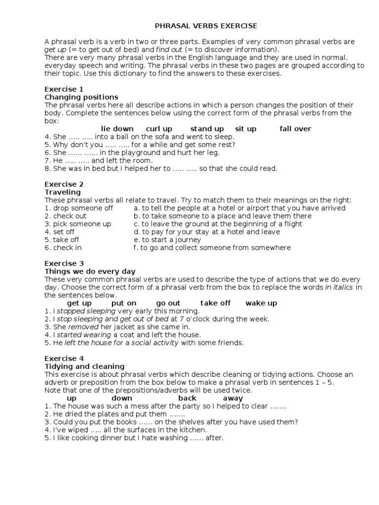 Phrasal Verbs Exercises and Answers | PDF | Verb | Grammar