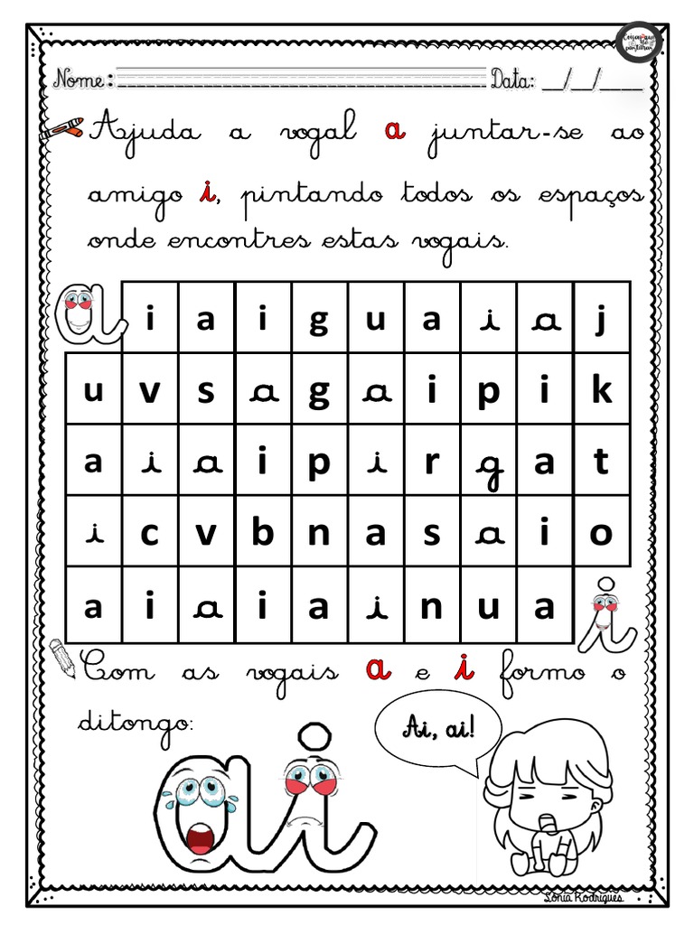 Fichas Com Os Ditongos Ai, Au, Ão - Sónia Rodrigues | PDF