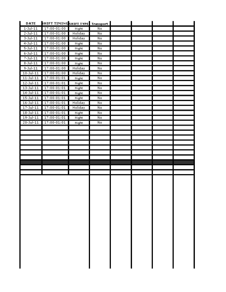 July 2011 Shift Schedule Overview | PDF | Cooking, Food & Wine