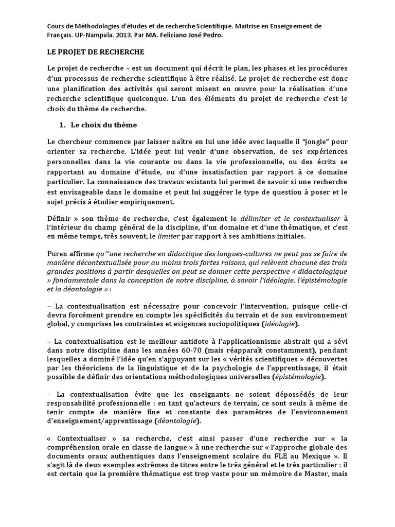 Guide de création de projets de recherche | PDF | Méthode d ...