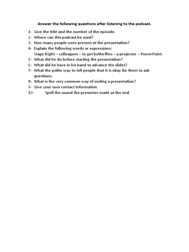 Questions On Giving A Presentation | PDF