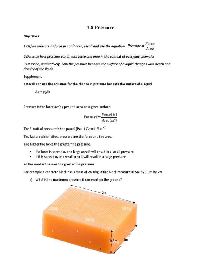 Pressure Notes | PDF | Pressure | Force