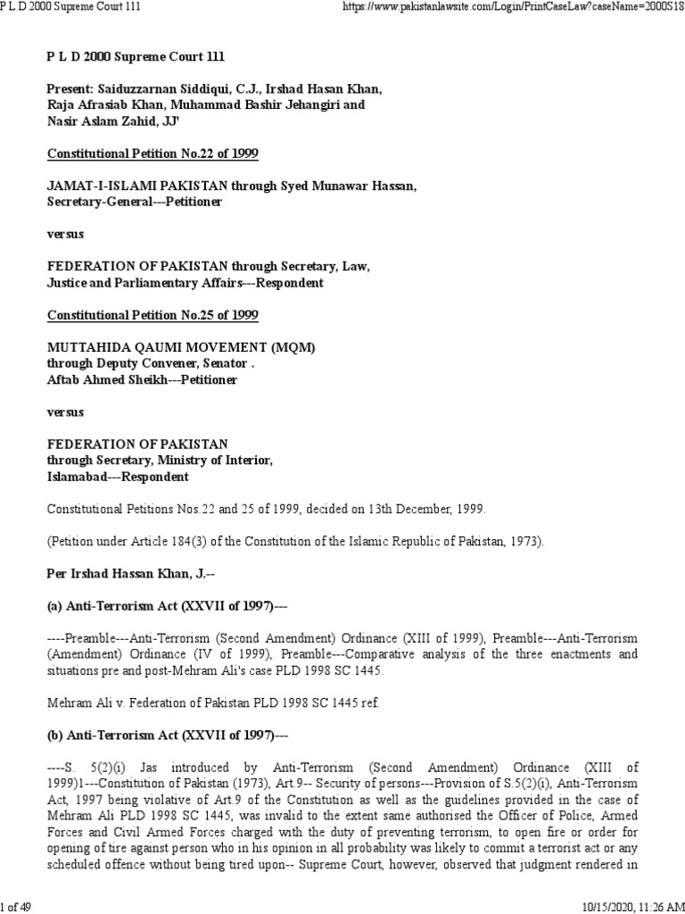 PLD 2000 SC 111 | PDF | Statutory Interpretation | Strike Action