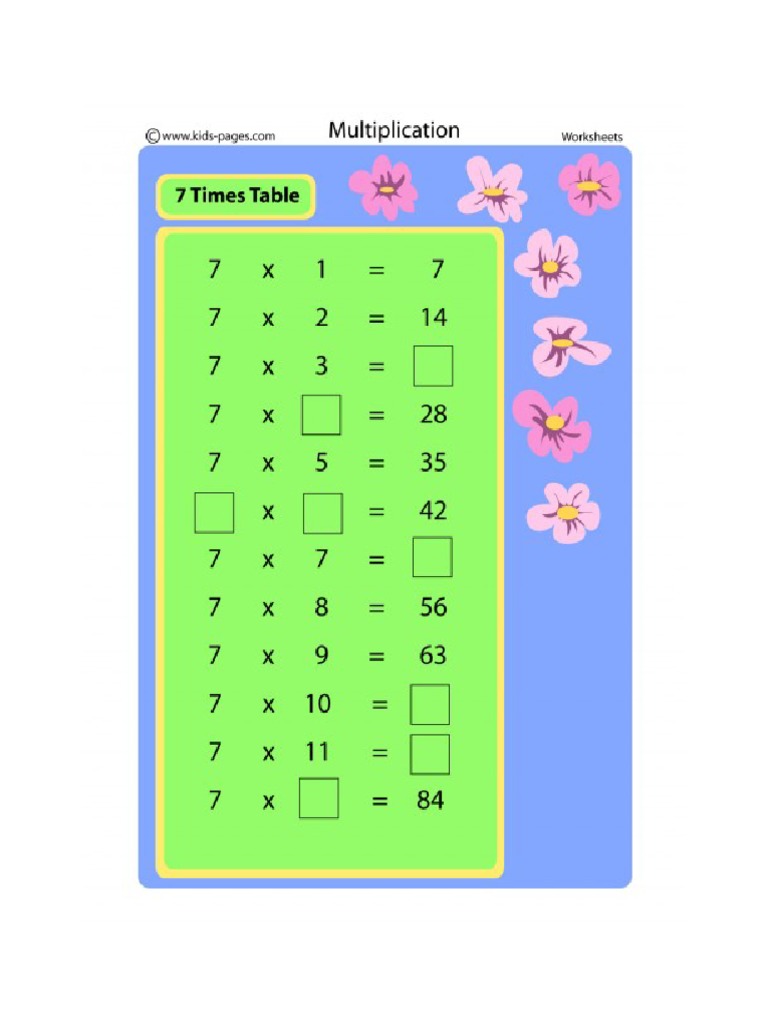 7 Timestable - JPG | PDF