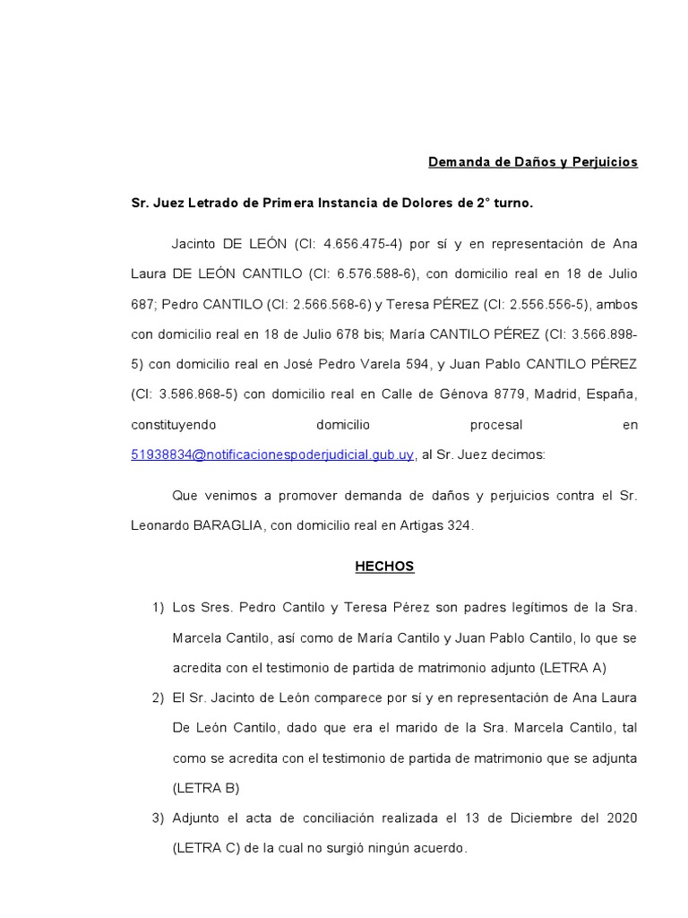 Demanda de DaÃ Os y Perjuicios | PDF