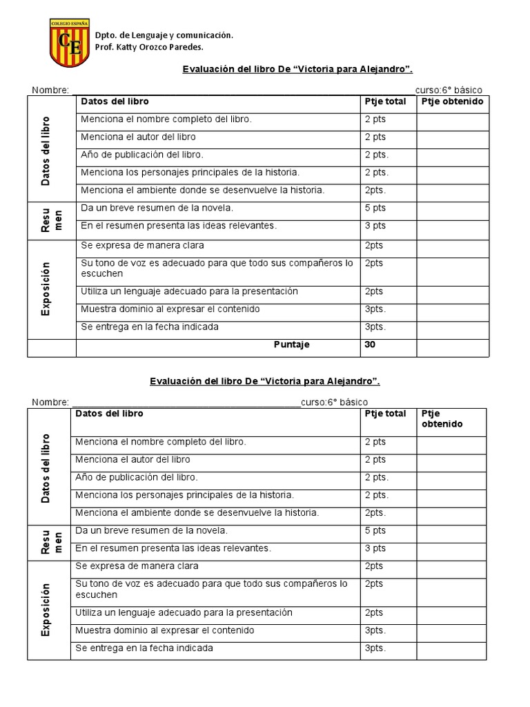 Evaluación Del Libro de Victoria para Alejandro | PDF