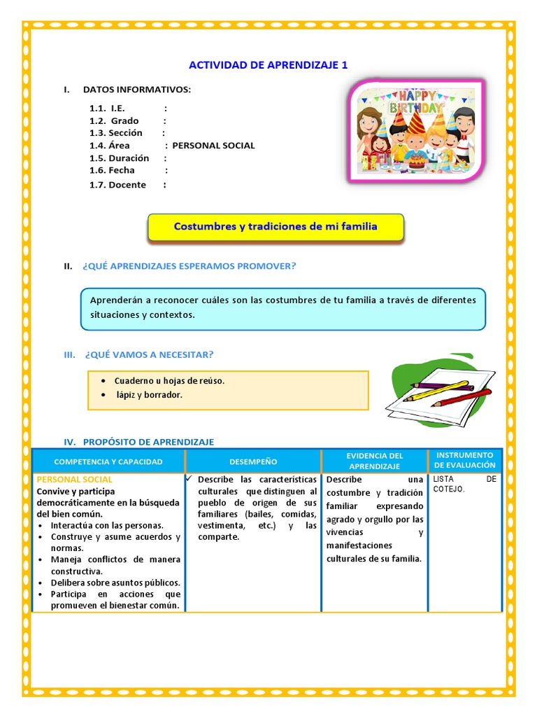 D1 A2 SESION Costumbres y Tradiciones de Mi Familia | PDF | Evaluación | Aprendizaje