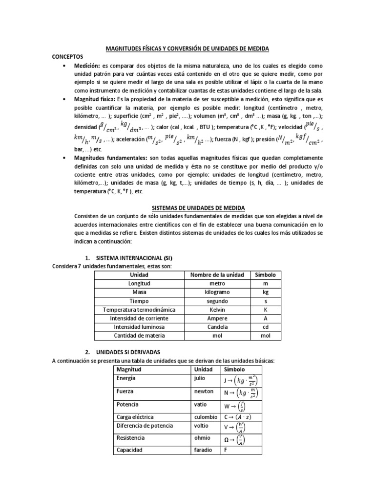 Magnitudes Fisicas y Conversion de Unidades de Medida | PDF | Física ...