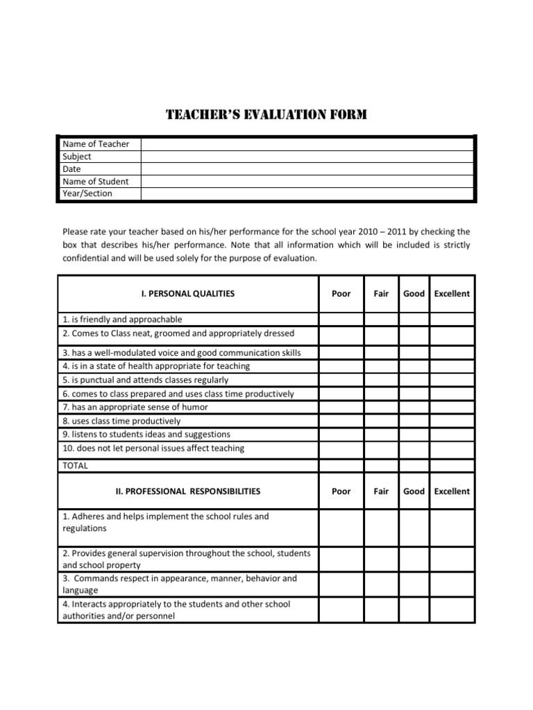 Teacher's Evaluation | PDF