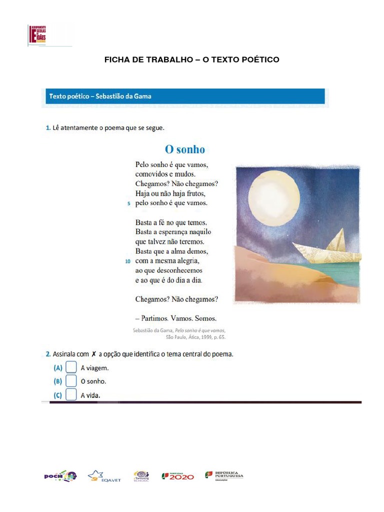FICHA DE TRABALHO TEXTO POÉTICO | PDF
