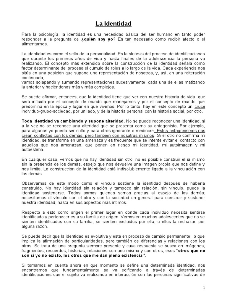 Identidad Definición | PDF | Autoestima | Familia